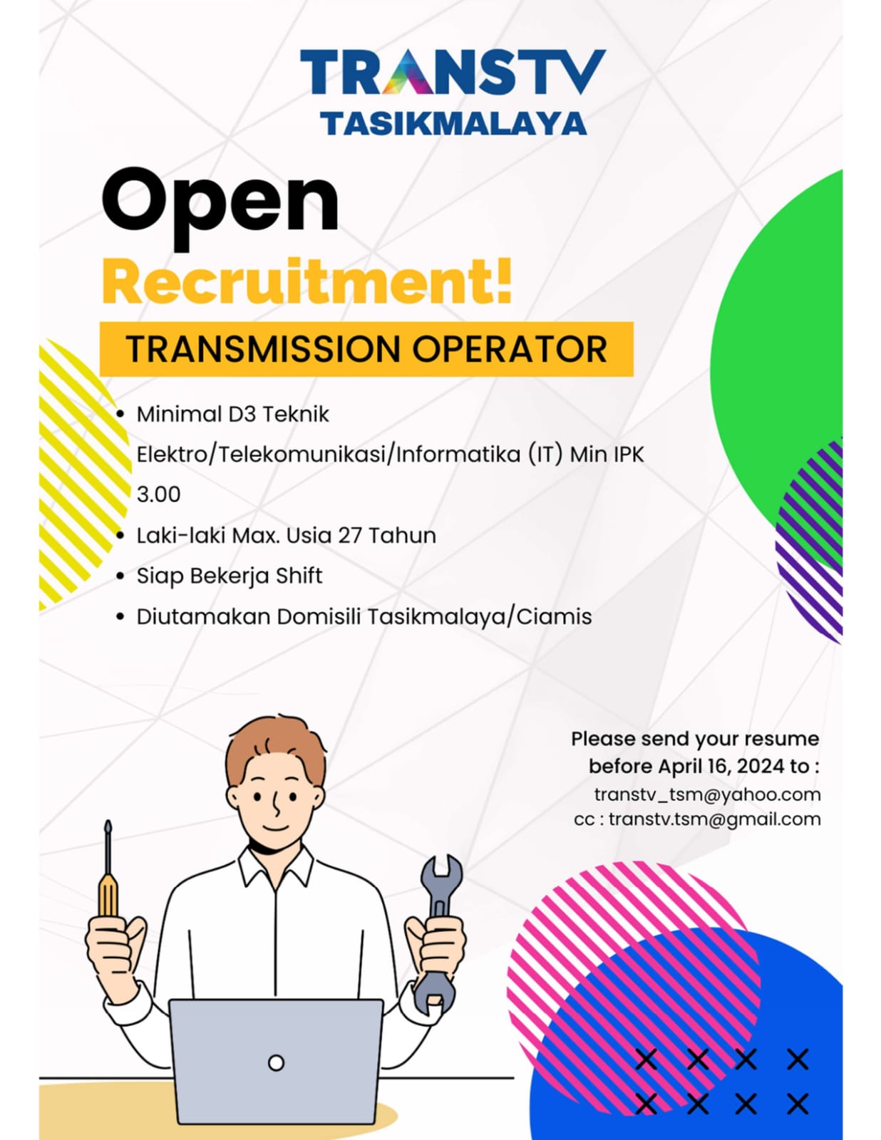 [LOKER] Open Recruitment Transmission Operator TransTV Tasikmalaya ...